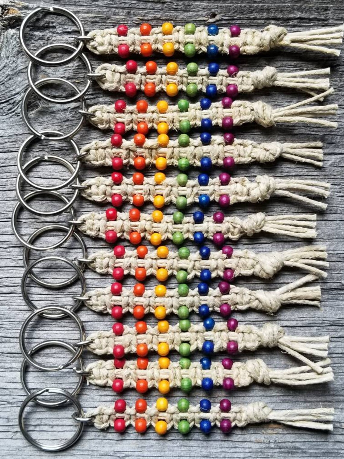 Rainbow Bead Hemp Keychain - Etsy Canada