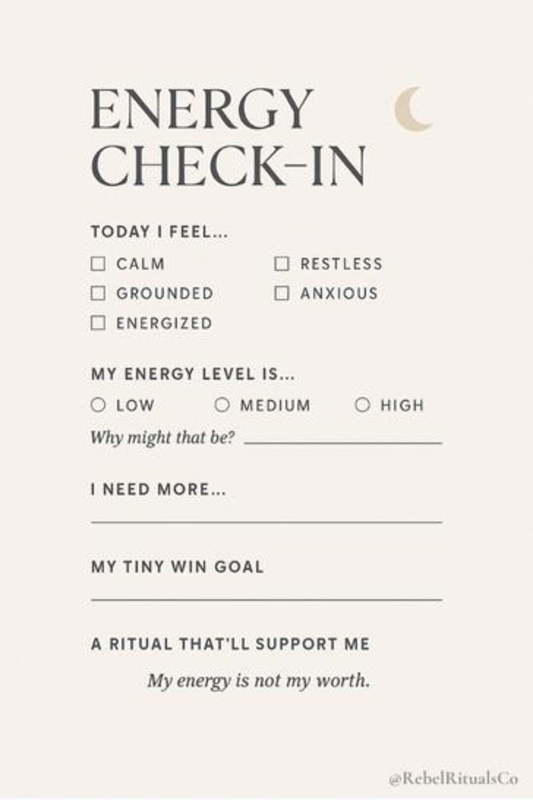 Energy Check-in Worksheet | Mood-based Daily Planner | Self-care ...