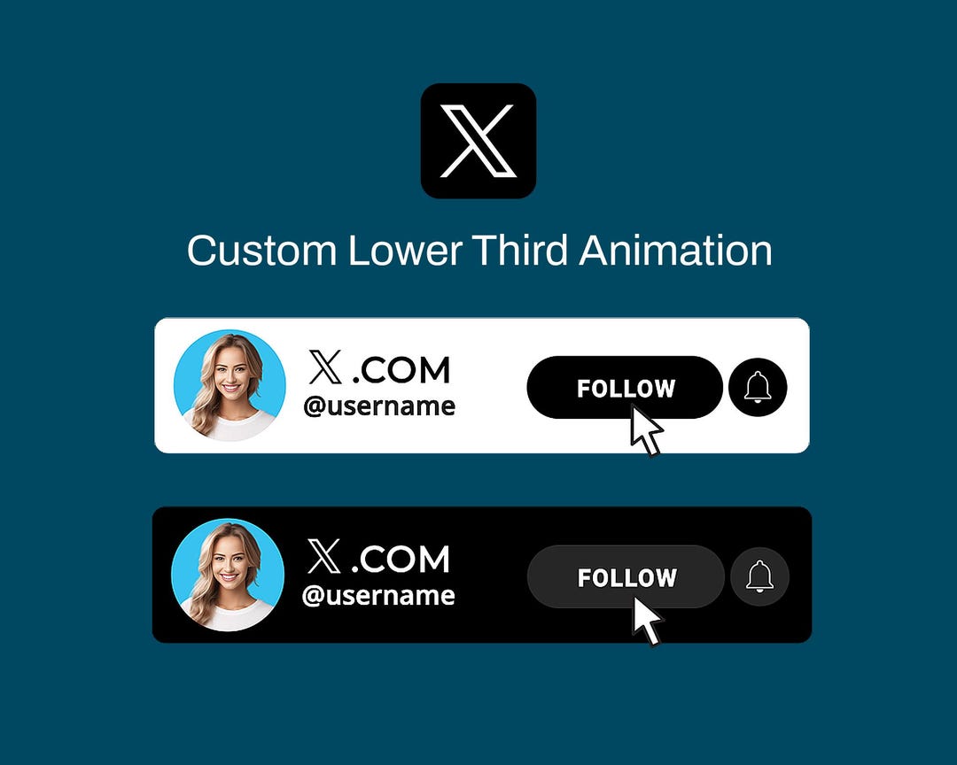 Animated X Follow Button Overlay: Transparent Lower Third With Sound FX ...