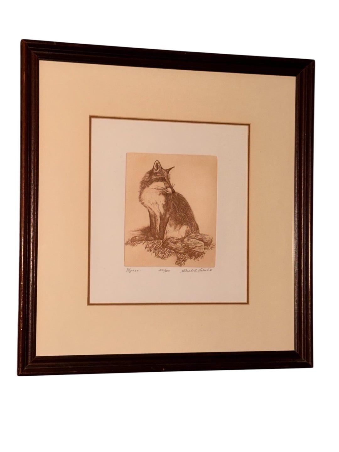 Gerald Lubeck 1981 Etching of a Fox. Titled, “sly as A Fox”. Pencil ...