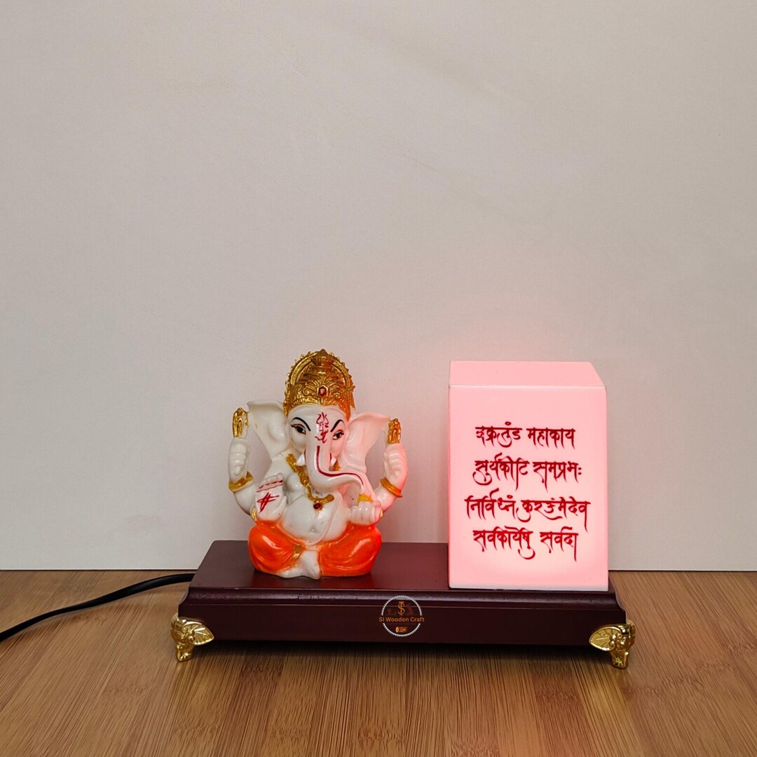 Ganesha Light Box Idol, Handcrafted Wooden Ganesh Desk Decor - Etsy