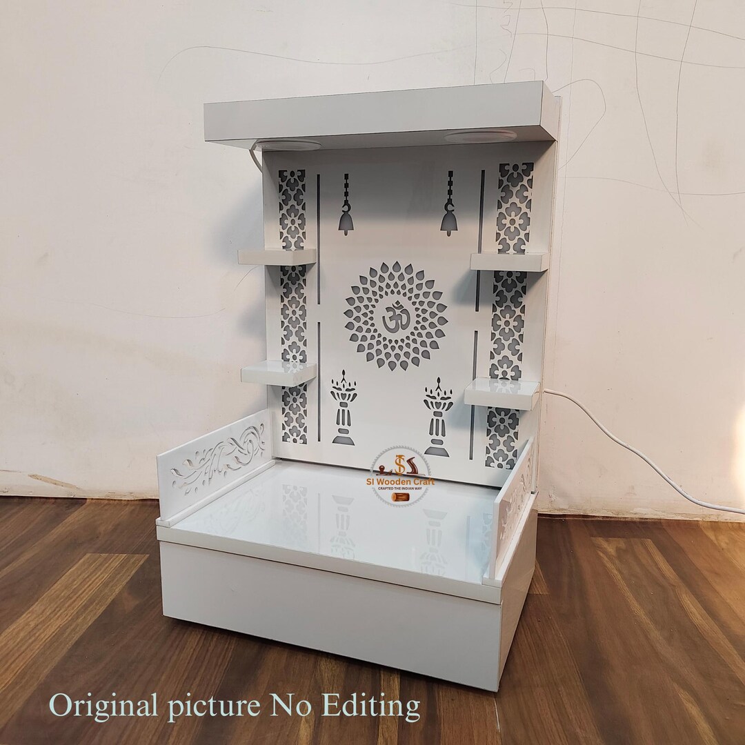 Wooden Pooja Temple Mandir With LED Lighting | Wall Mount Hindu Altar ...