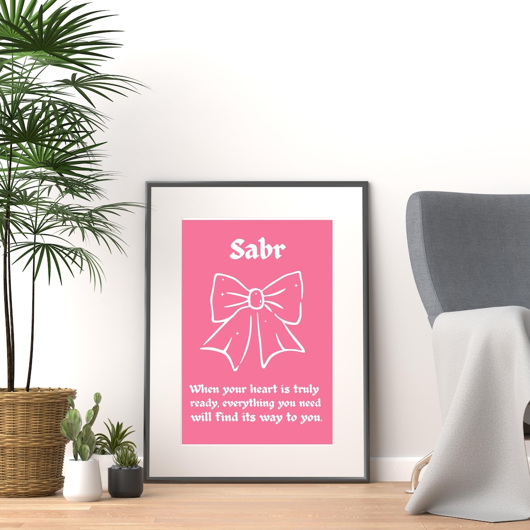 Sabr Islamic Wall Art Printable | Pink Bow Calligraphy Print | Feminine ...