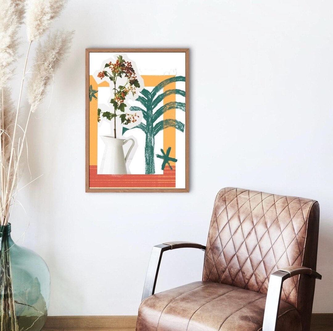 Modern Botanical Collage Art Print – Abstract Vase & Floral Mixed Media ...