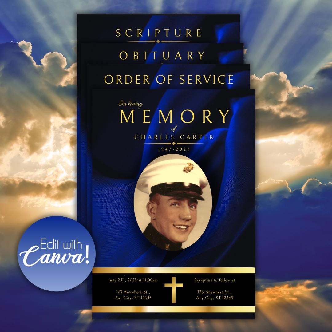 Customizable Funeral Template, Royal Blue Memorial Design - Etsy