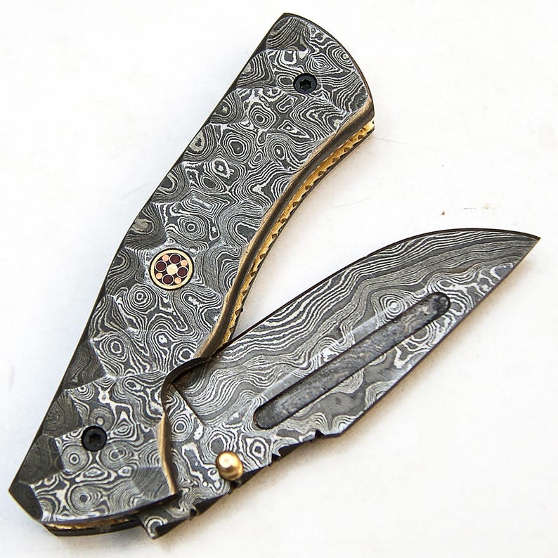 Custom Handmade Forged Damascus Steel Blade Hunting Folding Pocket ...
