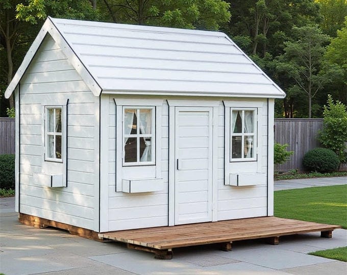Wooden Kids White Playhouse With Porch – Large Outdoor Cottage With ...