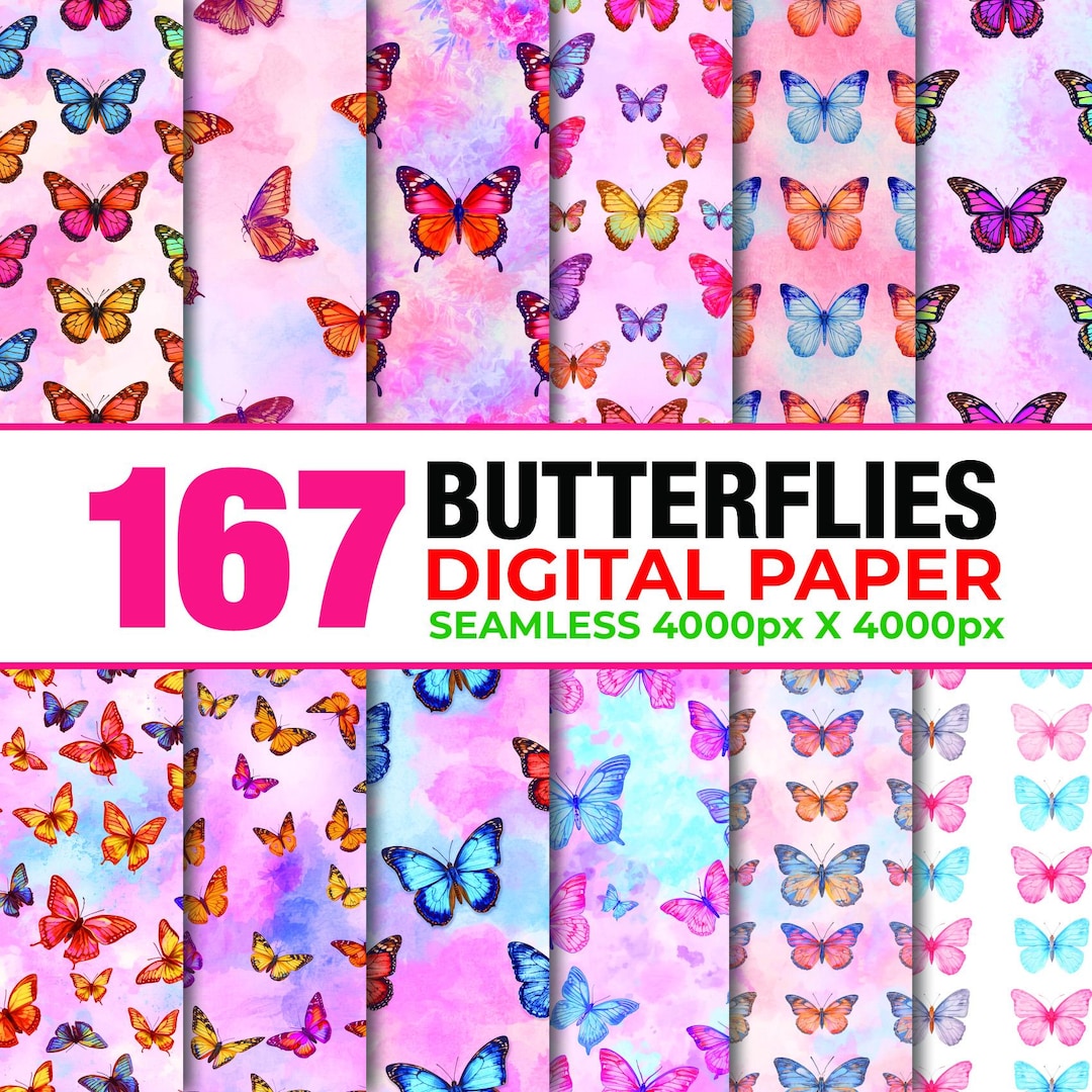 167 Butterfly Seamless Digital Paper, Butterfly Background Bundle ...