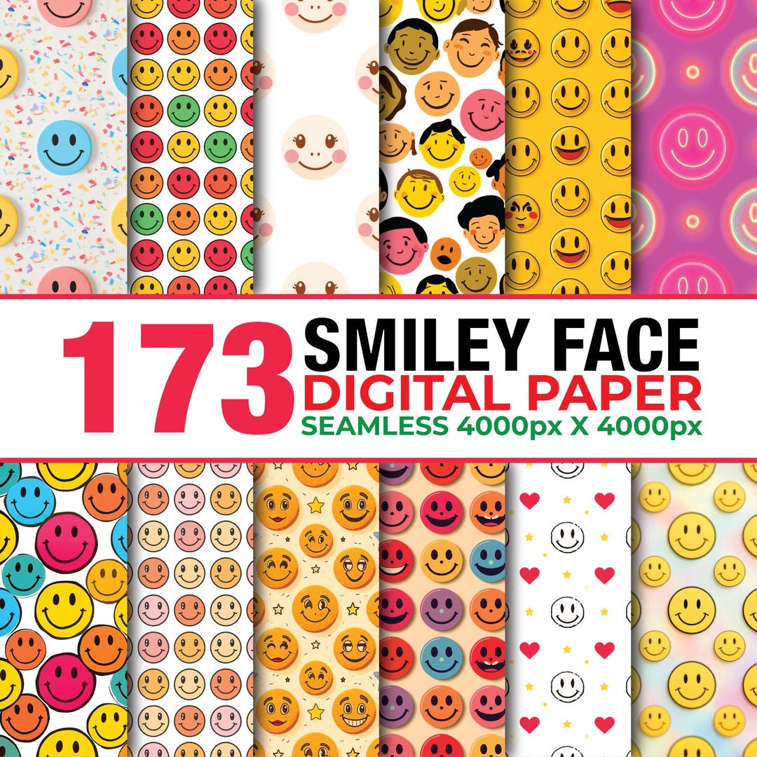 173 Smileys Fun Seamless Digital Paper, Smiley Pattern, Smiley ...