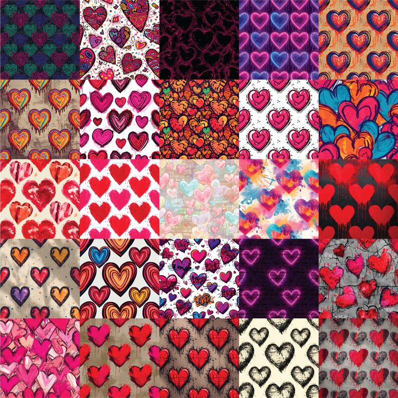 200 Graffiti Hearts Seamless Digital Paper, Neon Hearts Paper, Seamless ...