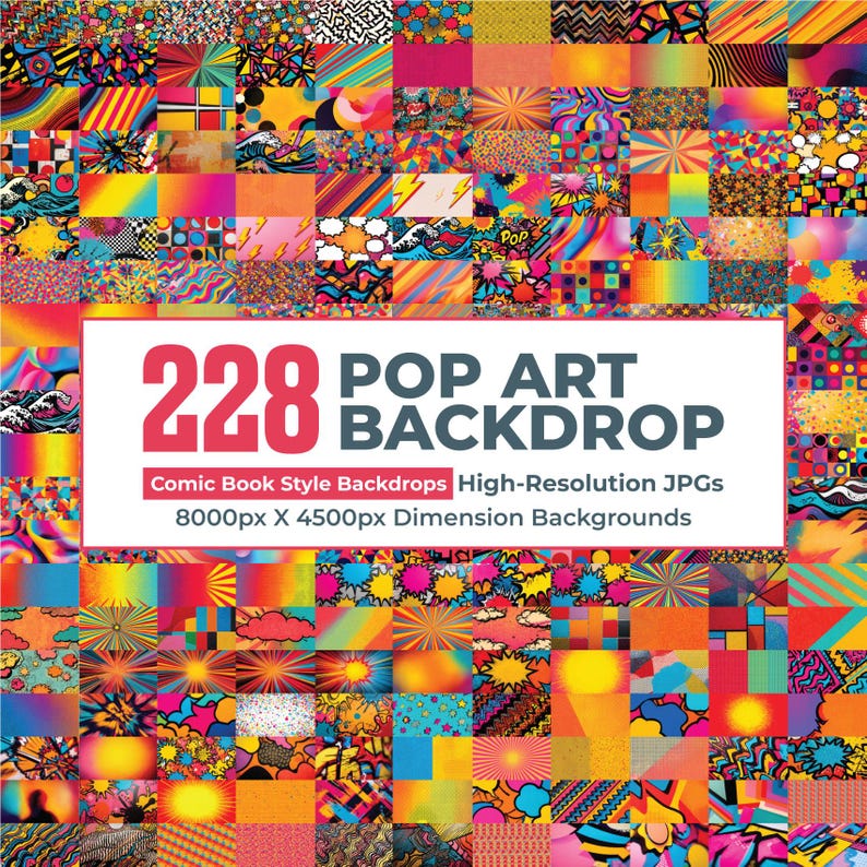 228 Pop Art Backdrop Bundle, Comic Book Backgrounds, Retro Halftone ...