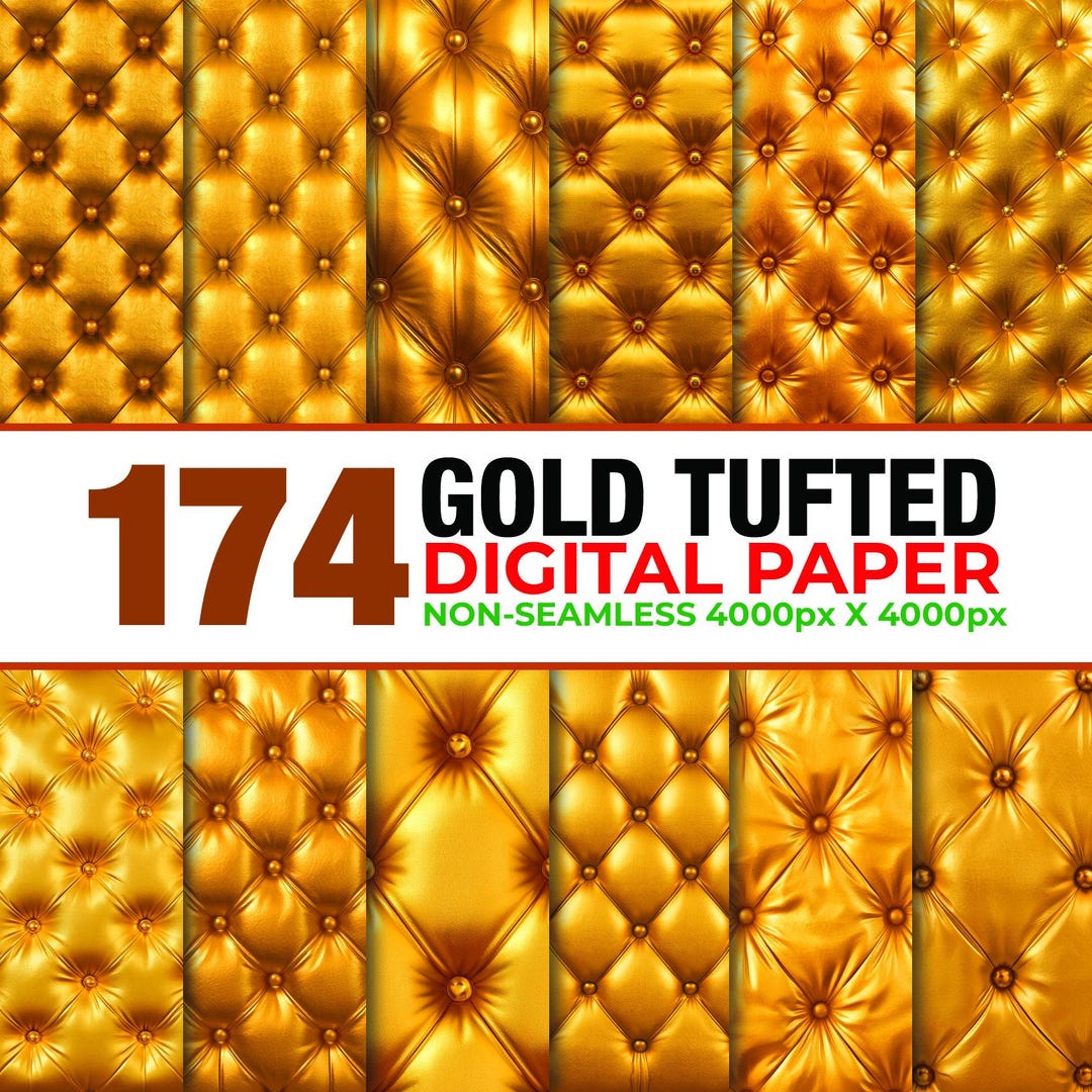 174 Gold Elegant Tufted Digital Paper, Quilted Texture, Gold Pearl ...
