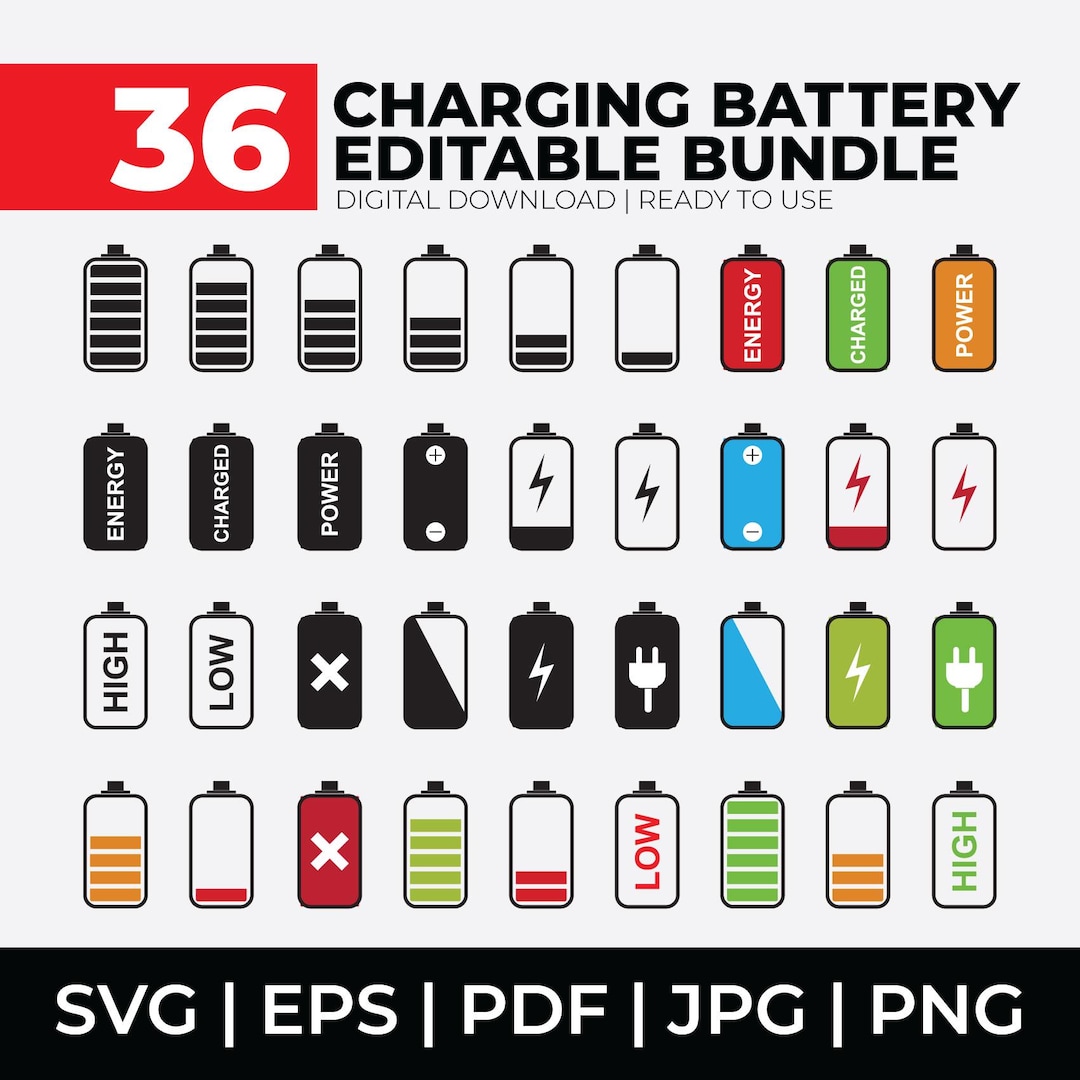 36 Battery SVG Bundle, Battery SVG, Battery PNG, Battery Clipart, Low ...