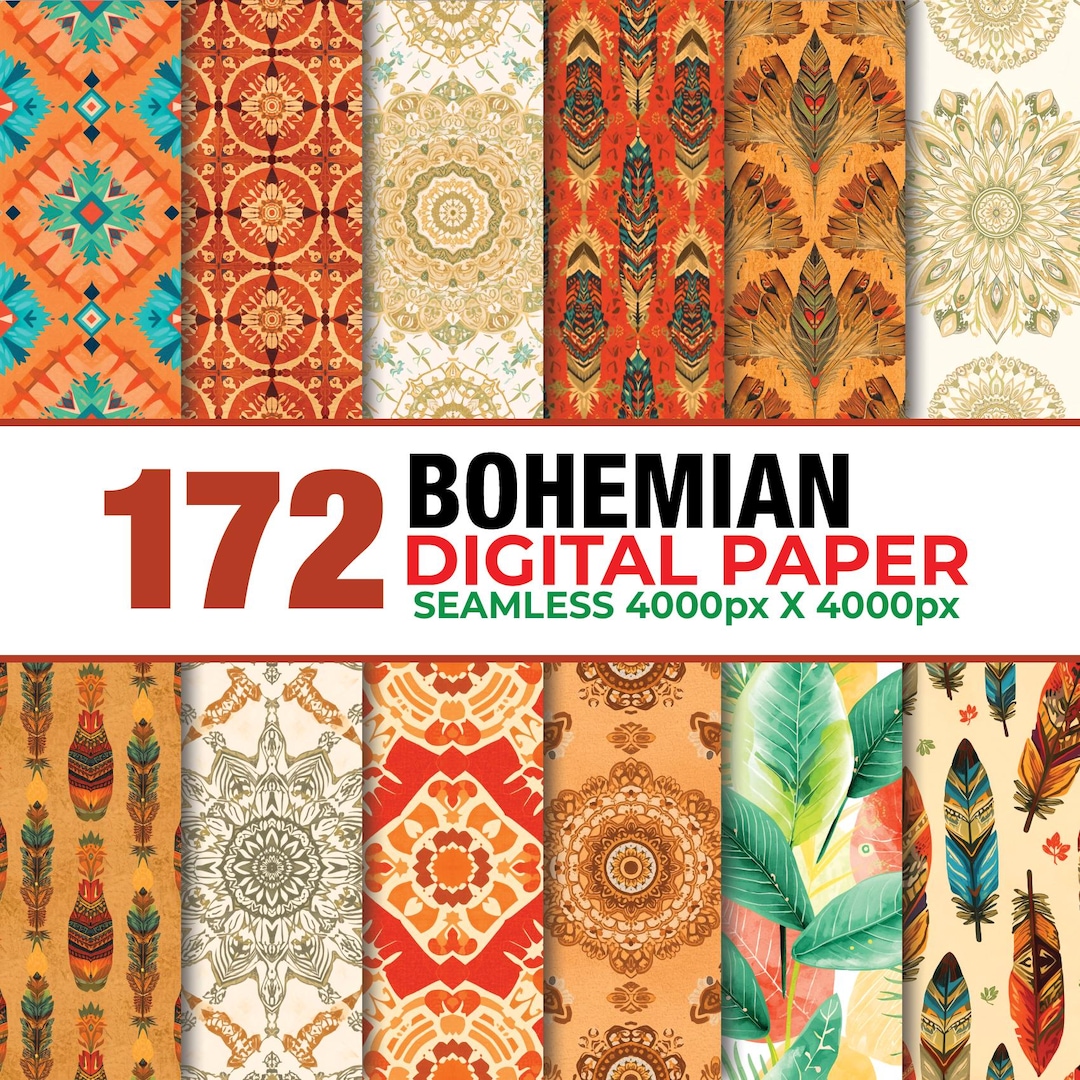 172 Bohemian Seamless Digital Paper Bundle, Bohemian Tones Paper, Soft ...