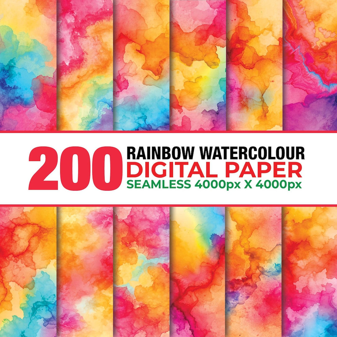 200 Rainbow Watercolor Texture Seamless Digital Paper, Watercolor ...