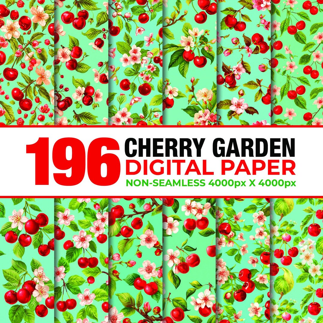 196 Cherry Garden Digital Paper, Sweet Cherries Digital Paper, Cherry ...