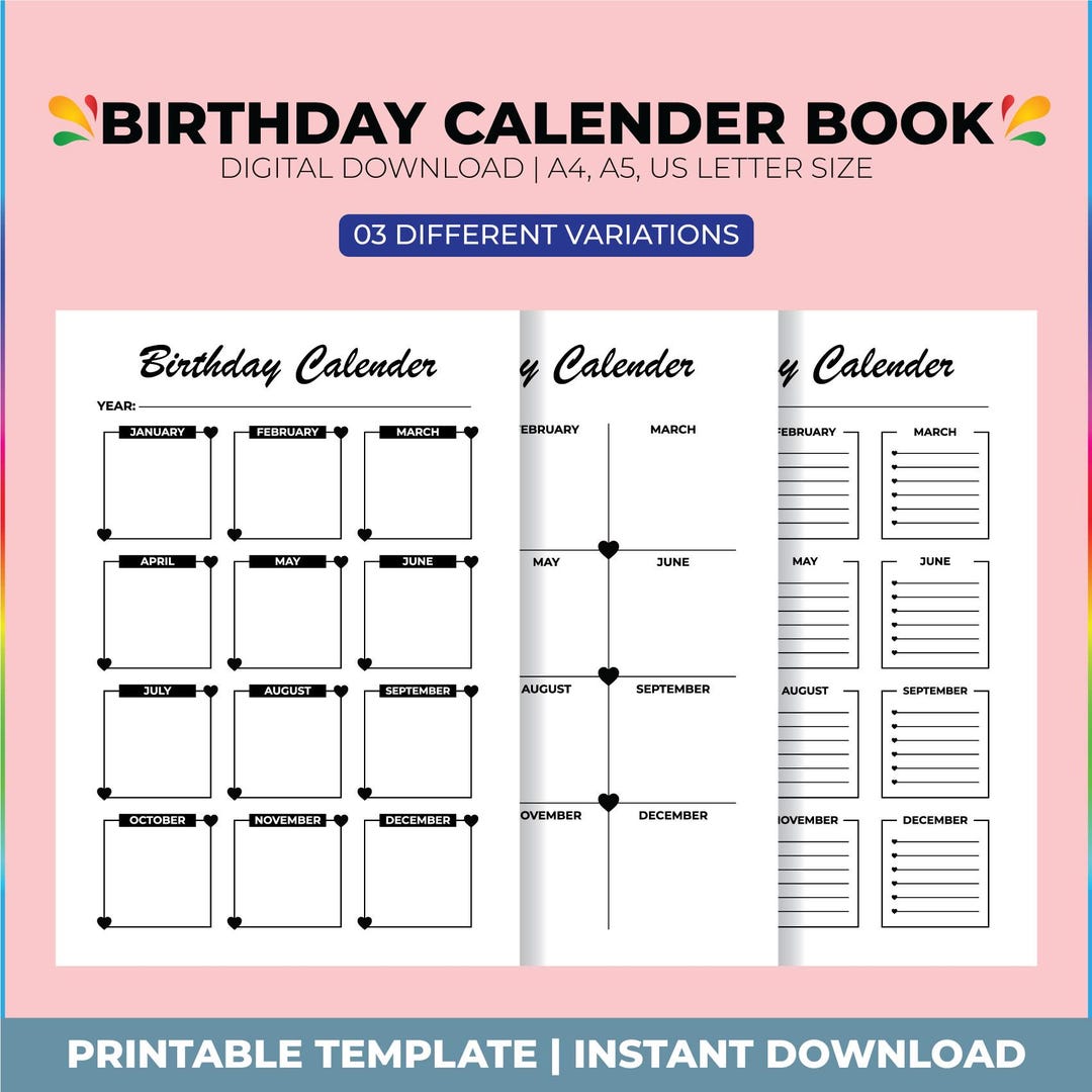 Birthday List Printable, Birthday Calendar Printable, Birthday ...