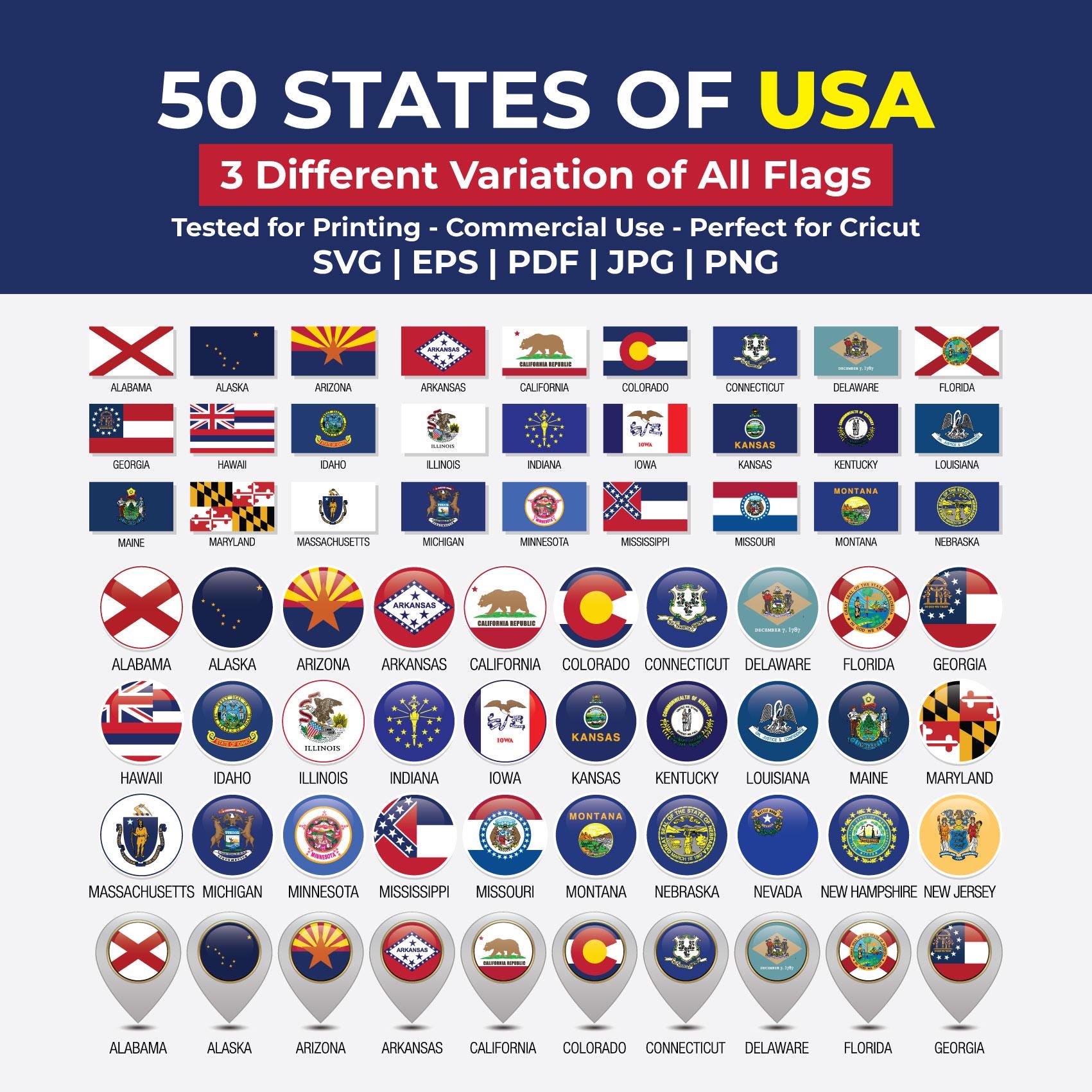 50 USA States or Territories Flags Bundle SVG, America United States ...