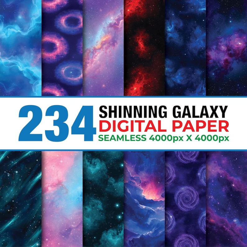 234 Galaxy Stars Seamless Digital Paper, Watercolor Galaxy Digital ...