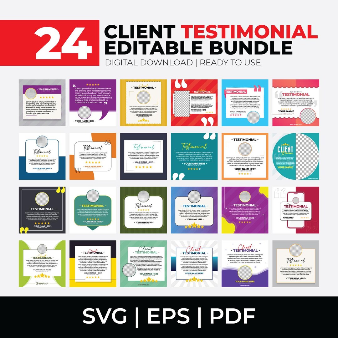 24 Client Testimonial Editable Template Bundle, Social Proof Templates ...