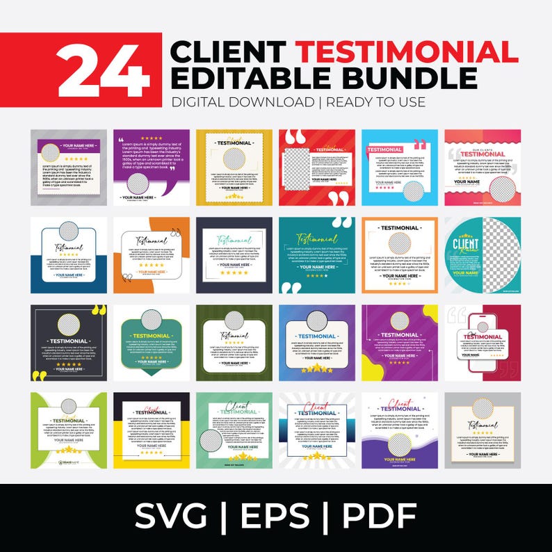24 Client Testimonial Editable Template Bundle, Social Proof Templates ...