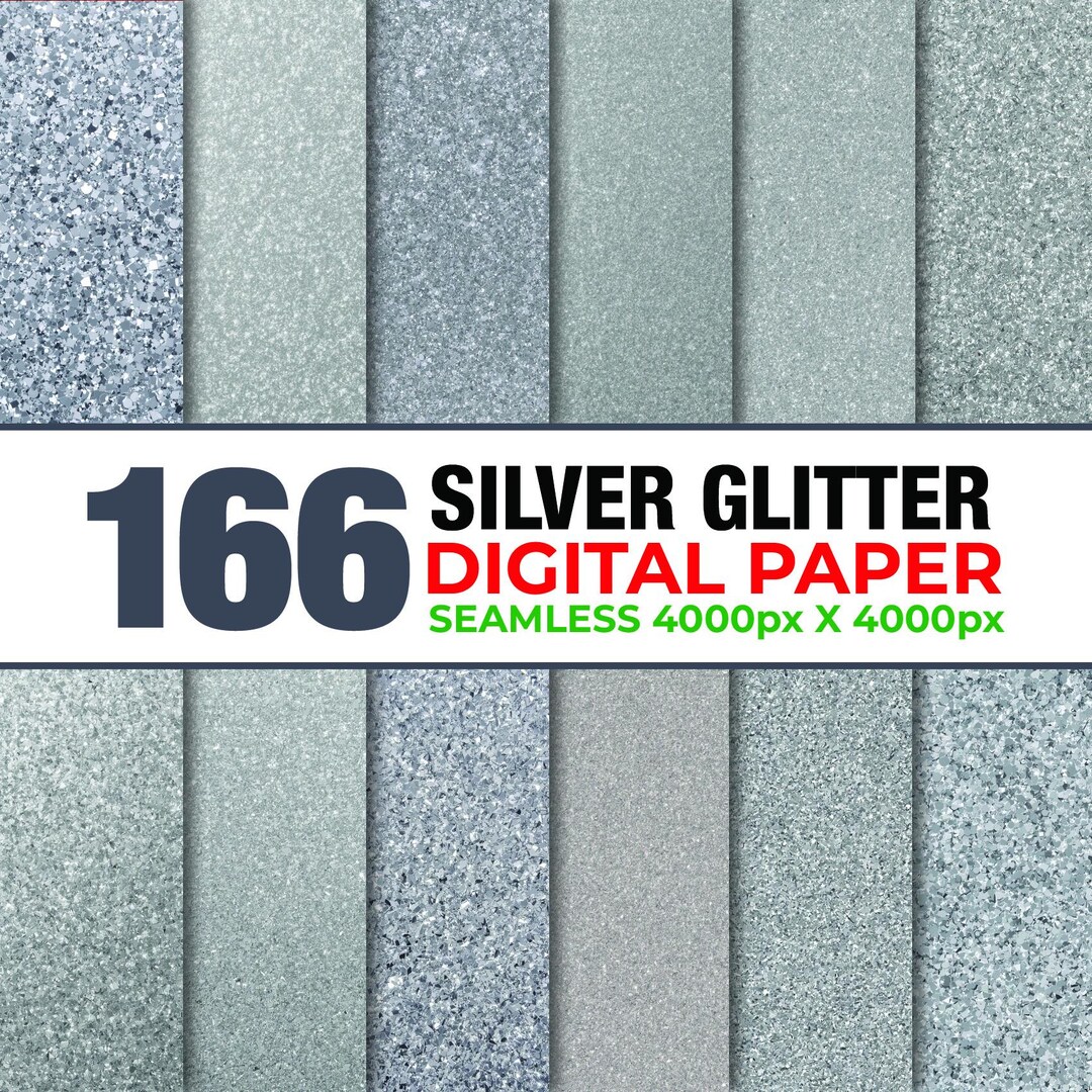 166 Silver White Glitter Digital Paper, Glitter Seamless Digital Paper ...