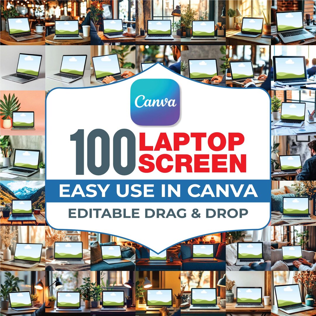 100 Canva Laptop Mockup Bundle Set, Canva Computer Screen Mockup, Canva ...