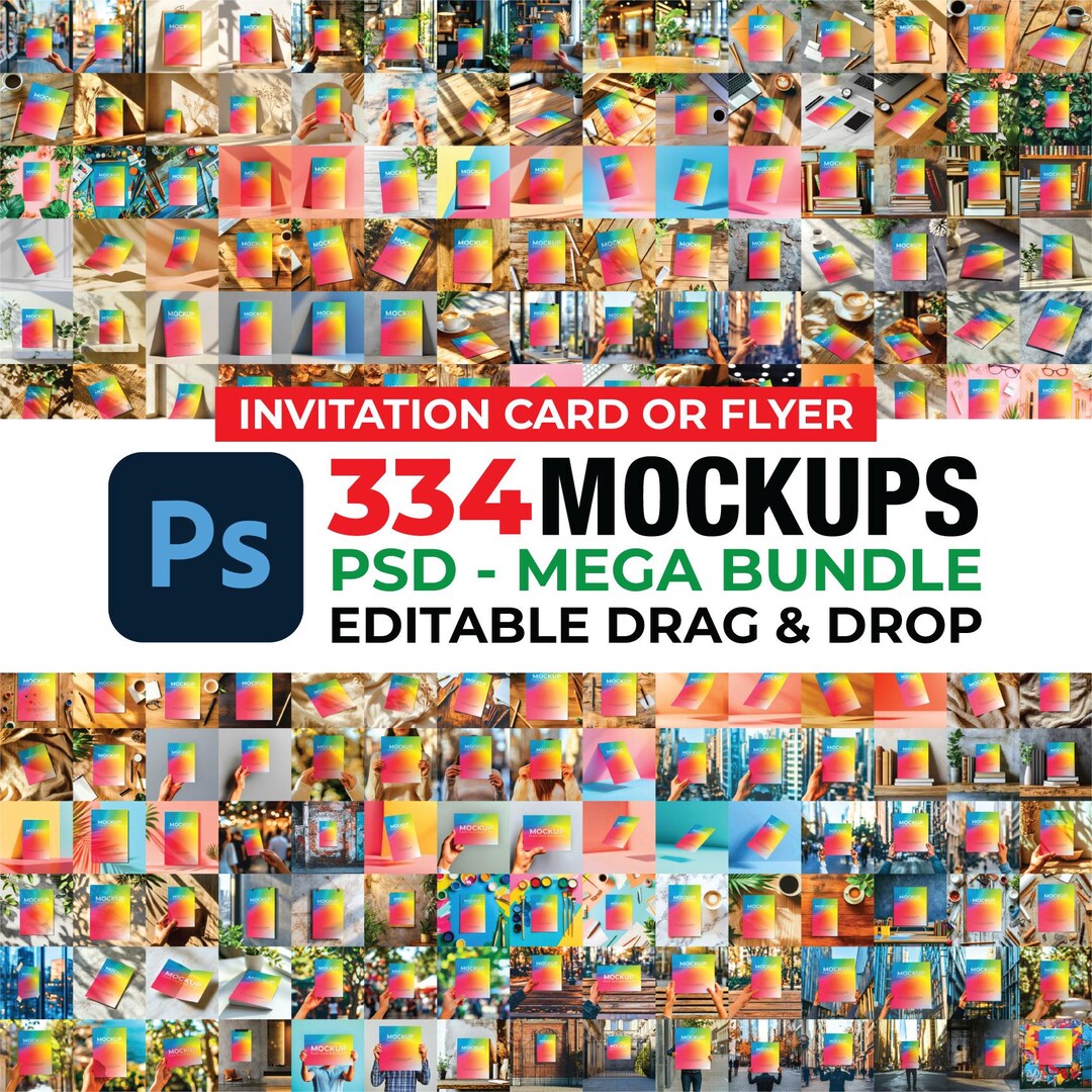 334 PSD Invitation Mockups Bundle, PSD Card Mockup, PSD Flyer Mockup ...