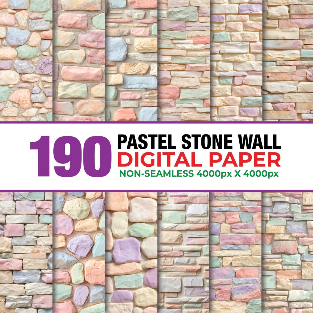 190 Pastel Stone Wall Digital Paper Bundle, Pastel Brick Wall Paper ...