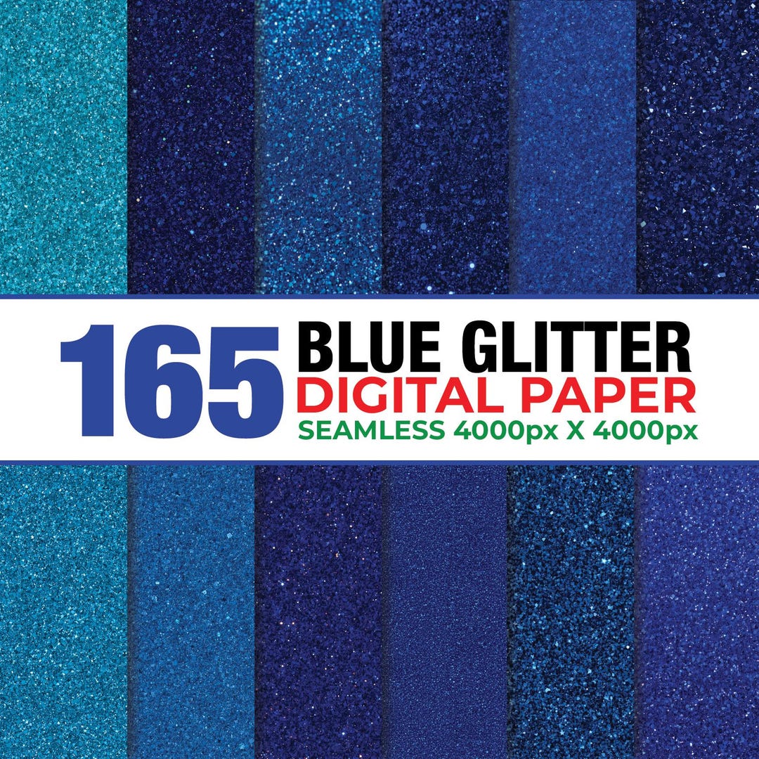 165 Blue Glitter Seamless Digital Paper, Blue Sparkles Paper, Royal ...