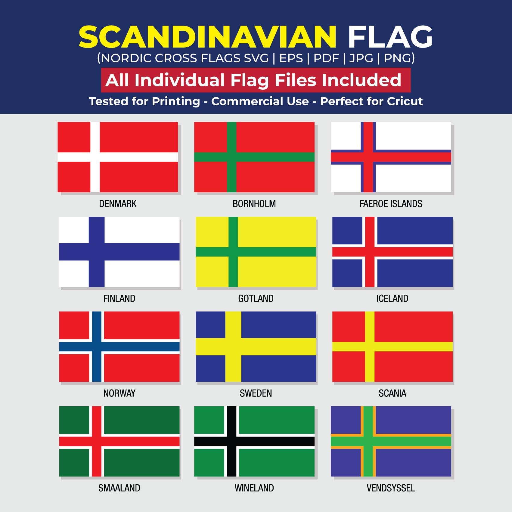 Scandinavian Flags SVG Bundle, Nordic Country Flag Set Norway Sweden ...