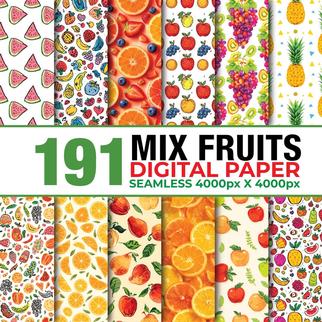 191 Whimsical Fruits Seamless Digital Paper, Watercolor Fruit Texture ...