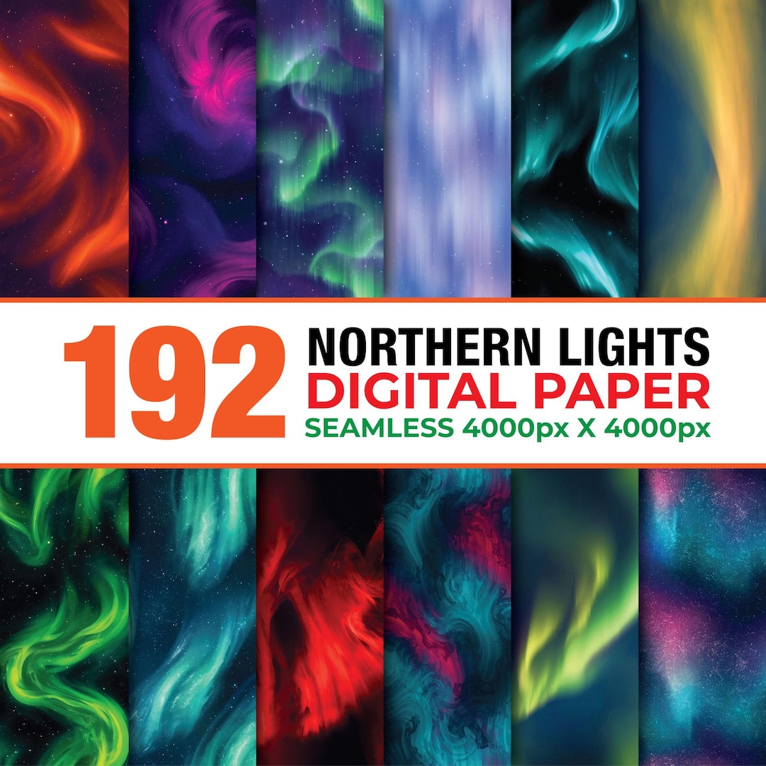 192 Northern Lights Seamless Digital Paper, Northern Lights Scrapbook ...
