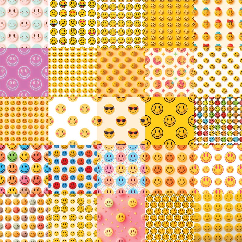 173 Smileys Fun Seamless Digital Paper, Smiley Pattern, Smiley ...
