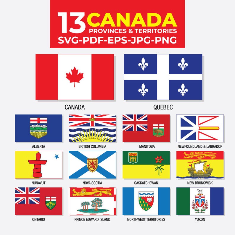 13 Canada Province Flags Bundle SVG, Canada Territory Flag, Canadian ...