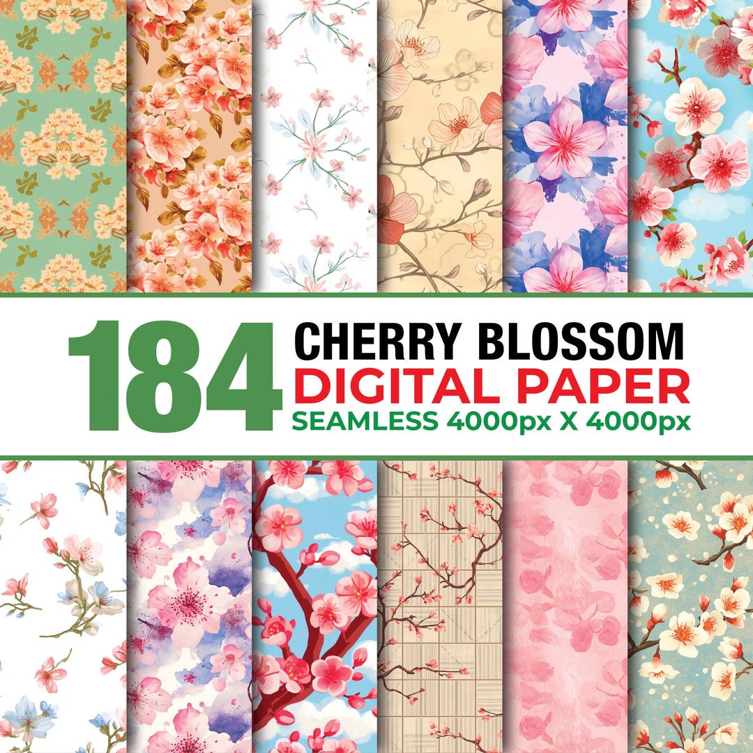 184 Cherry Blossom Digital Paper Seamless, Sakura Seamless Pattern ...