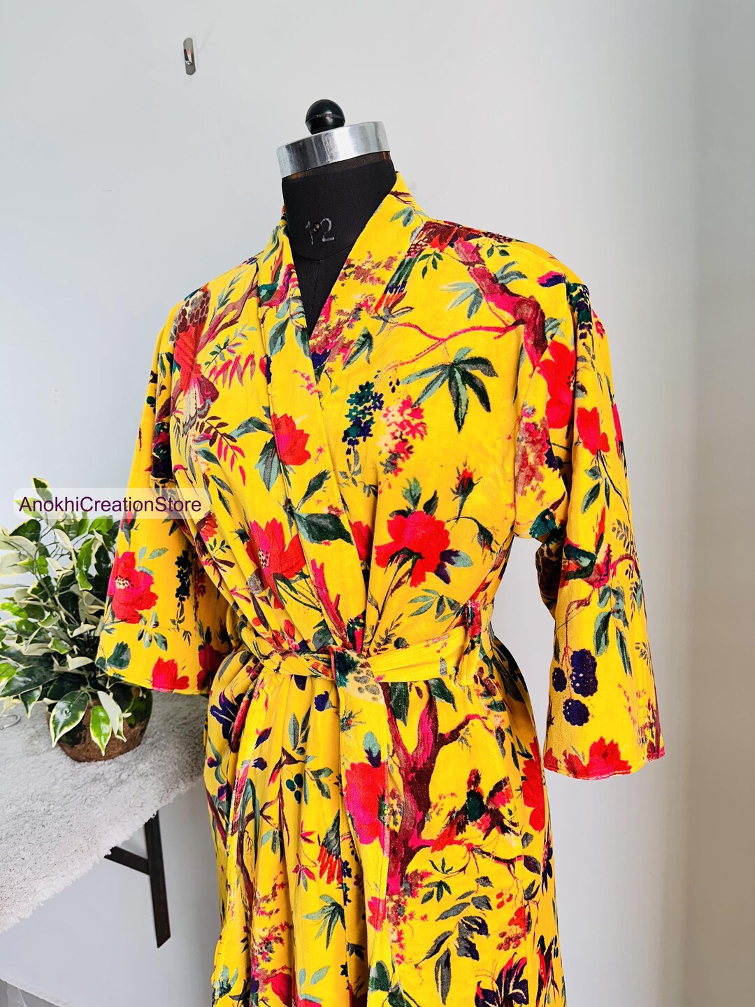Yellow Color Velvet Morning Tea Robes | Party Wear Robes | Women Wear ...