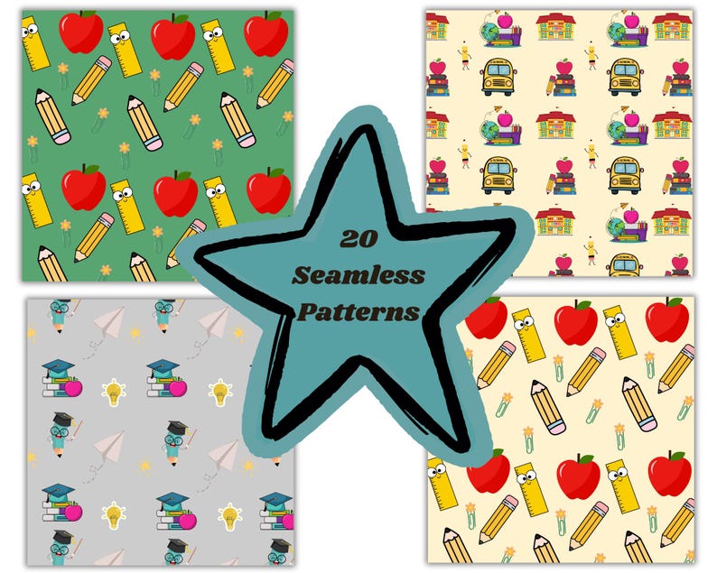 Back to School Patterns | 12x12 Printable Digital Paper Patterns ...