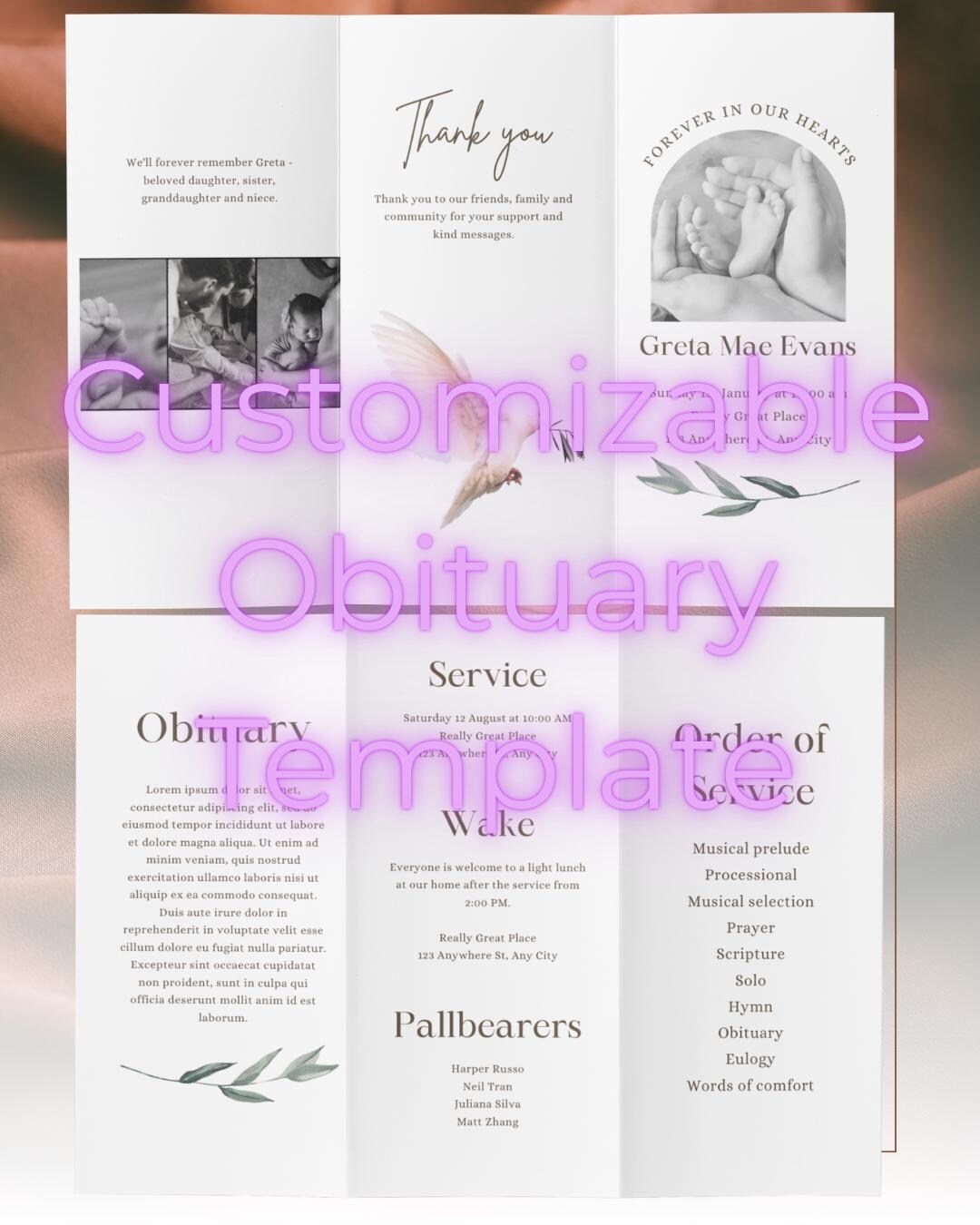 Customizable Obituary Program Template (PDF) - Etsy