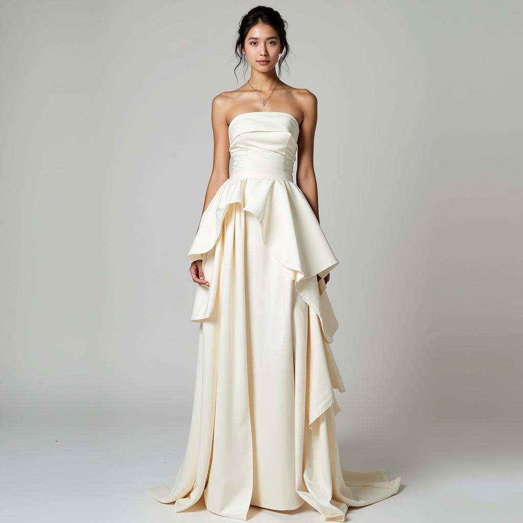 Sculptural Strapless Wedding Gown – Asymmetrical Overskirt With High ...