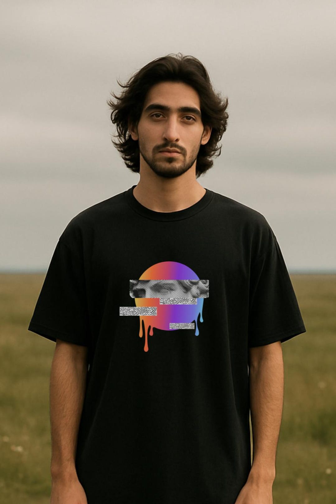 Retro Vaporwave Gradient Drip T-shirt, Aesthetic Sunset Graphic Tee ...