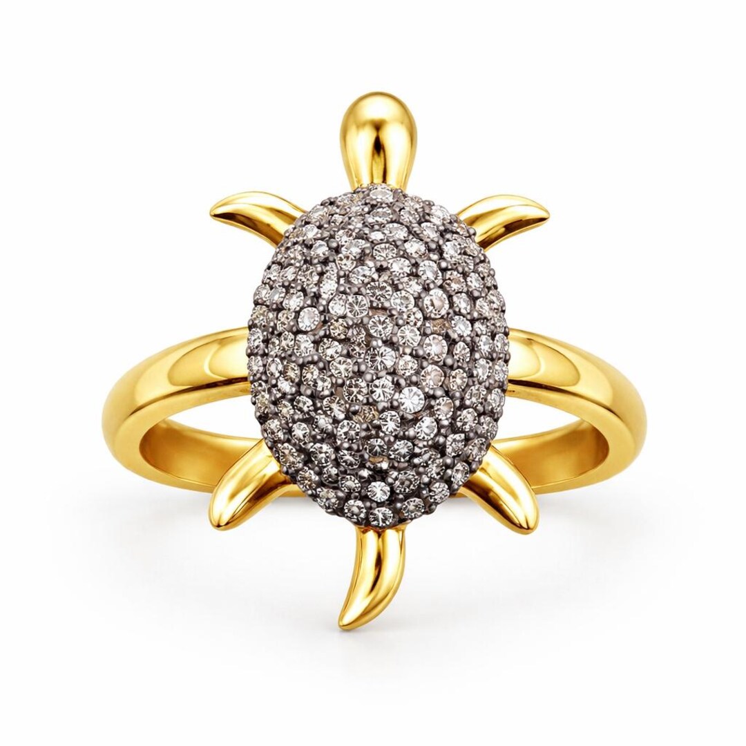 Natural Pave Diamond Tortoise Ring, Sterling Silver Sea Turtle Design ...