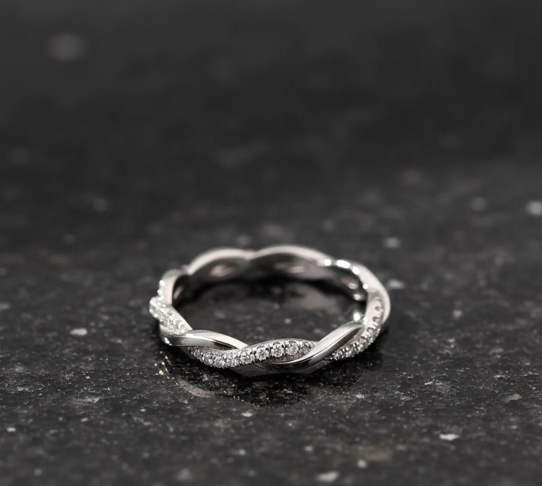 Delicate Twisted Eternity Band, 925 Sterling Silver Stackable Wedding ...