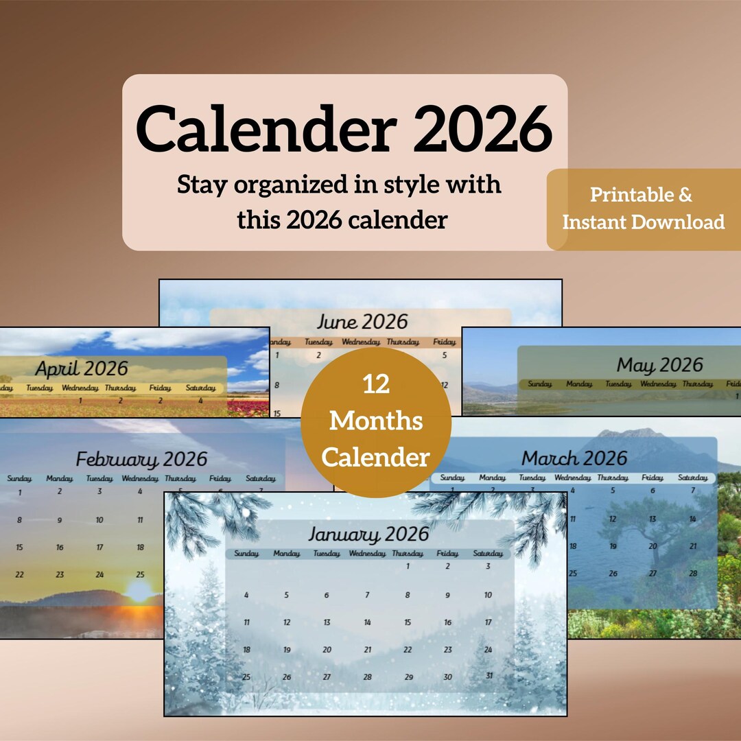 2026 Monthly Calendar Printable, Minimalist Wall Planner, Digital ...