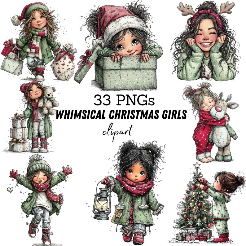 Christmas Girl Clipart, Festive Girl PNG Images, Whimsical Christmas ...
