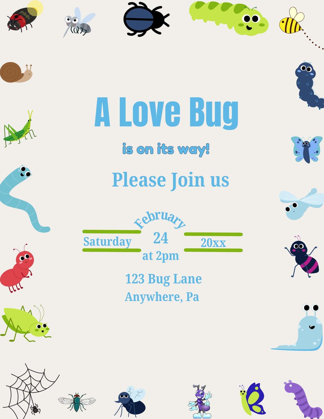 A Love Bug is on Its Way Bug Theme Baby Shower Editable Printable - Etsy