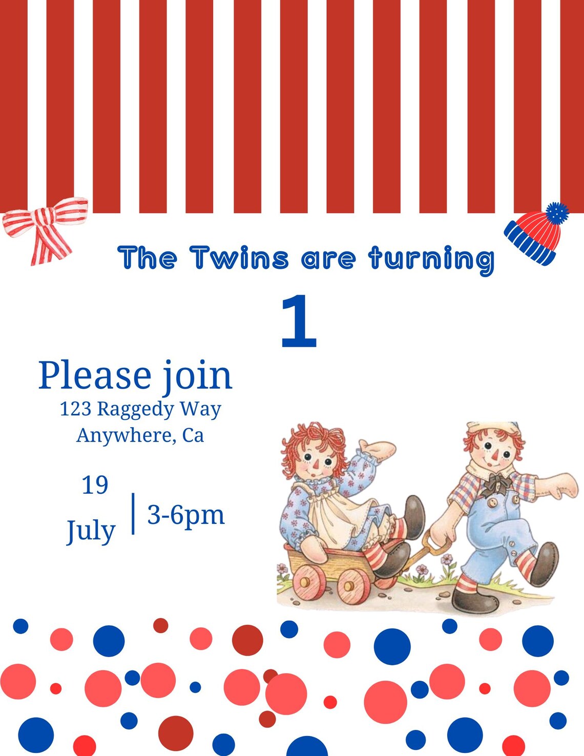 Twins First Birthday Invitation | Raggedy Doll Twin Birthday Invite ...