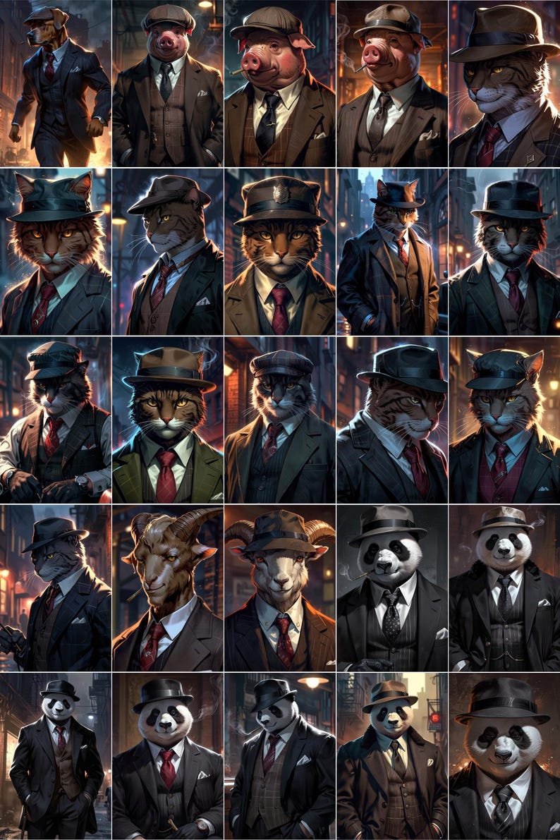 100 Gangster Animal Portraits PNG Bundle – Peaky Blinders Style Vintage ...