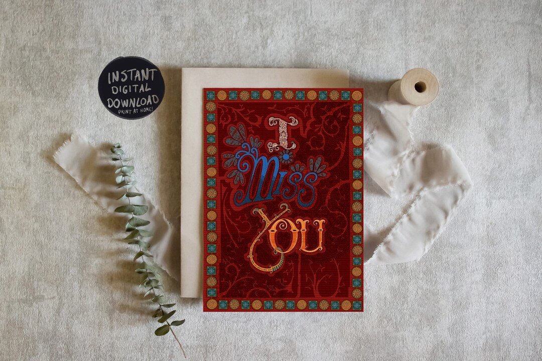 PRINTABLE I Miss You Greetings Card Hand Lettered Downloadable 5"x7 ...