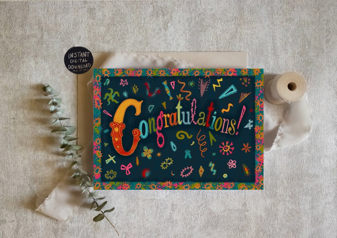 PRINTABLE Congratulations! Greetings Card Hand Lettered Downloadable 7 ...